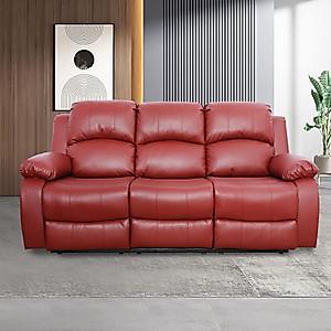 Ocstta Manual Leather Recliner Sofa Set for Living Room Furniture Set,Leather Recliner Couch Set for Home/Office,Leather Reclining Sofa Set for 3-Pieces(Sofa+Loveseat+Chair) Red