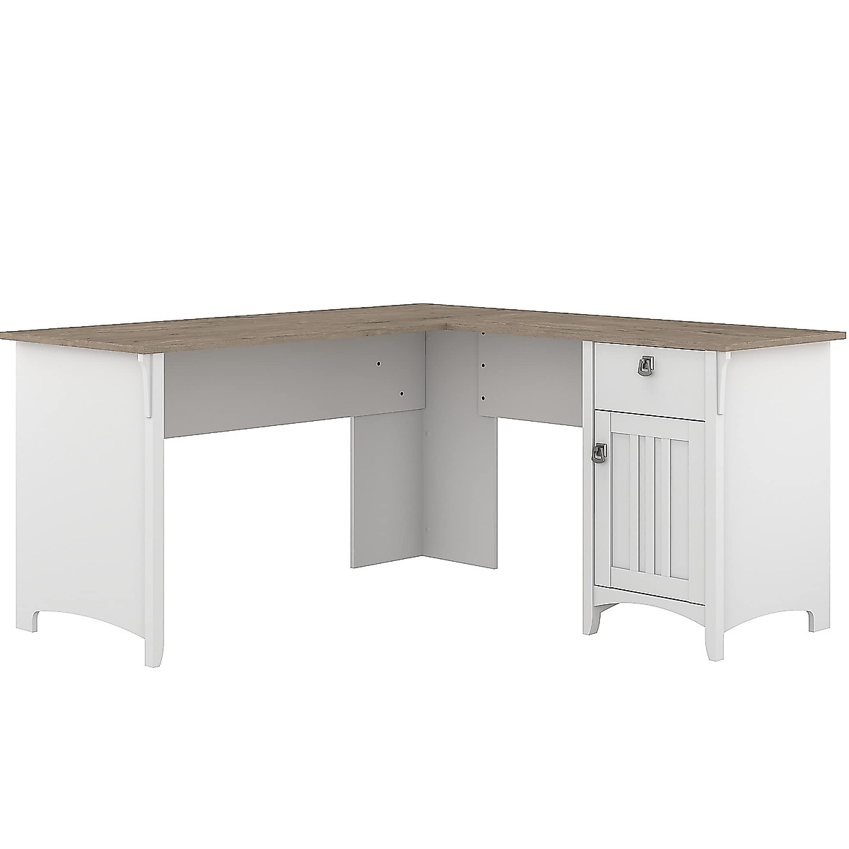 Bush Furniture Salinas L-Shaped Desk with Storage | Study Table with Drawers & Cabinets | Home Office Computer Desk in Pure White and Shiplap Gray