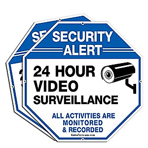 2-Pack Video Surveillance Signs, 10 x 10 Rust Free .040 Aluminum Security Warning Reflective Metal Signs, Indoor or Outdoor Use for Home Business CCTV Security Camera, UV Protected & Waterproof