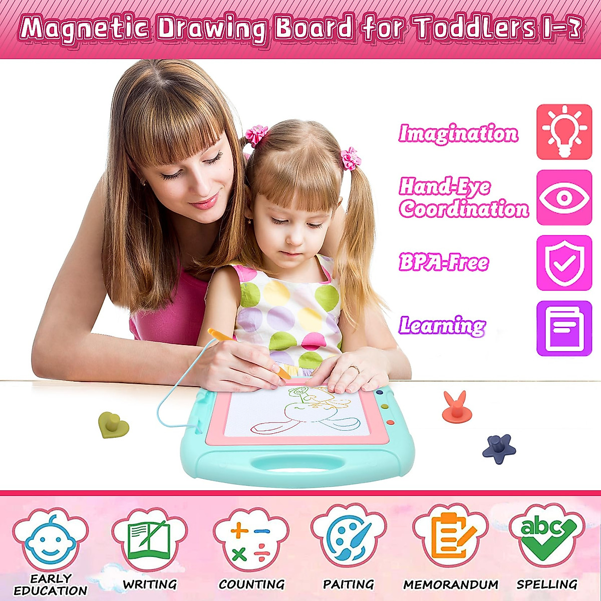 Toys for 1-2 Year Old Girls,Magnetic Drawing Board Toddler Toys for Girls Boys,Erasable Doodle Board Kids Toys,Birthday Gifts for 1 2 3 Year Old Girl