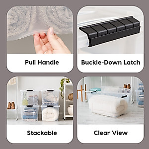 IRIS USA 72 Qt Stackable Plastic Storage Bins with Lids, 4 Pack - BPA-Free, Made in USA - See-Through Organizing Solution, Latches, Durable Nestable Containers, Secure Pull Handle - Clear