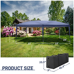 10x20 Ft Easy Pop up Canopy, Waterproof Party Tent, Adjustable Height Outdoor Gazebo w/ 6 Removable Sidewalls & 4 Windows for Patio Backyard Porch Garden Beach, Carry Bag Included (Blue)