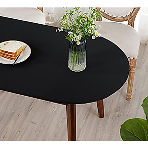 NEWISHER Fitted Tablecloth Oval Elastic Edge Spandex Stretchable Table Top Cover for Dining Picnic Outdoor Camping Patio Black 48 x 68 inch