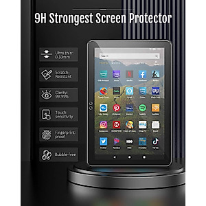 MoKo Case with Temperd Glass Screen Protector Fits Kindle Fire HD 8 & 8 Plus Tablet (12th Generation/10th Generation, 2022/2020 Release) Slim Folding Stand Cover with Auto Wake/Sleep, 9H Hardness Film