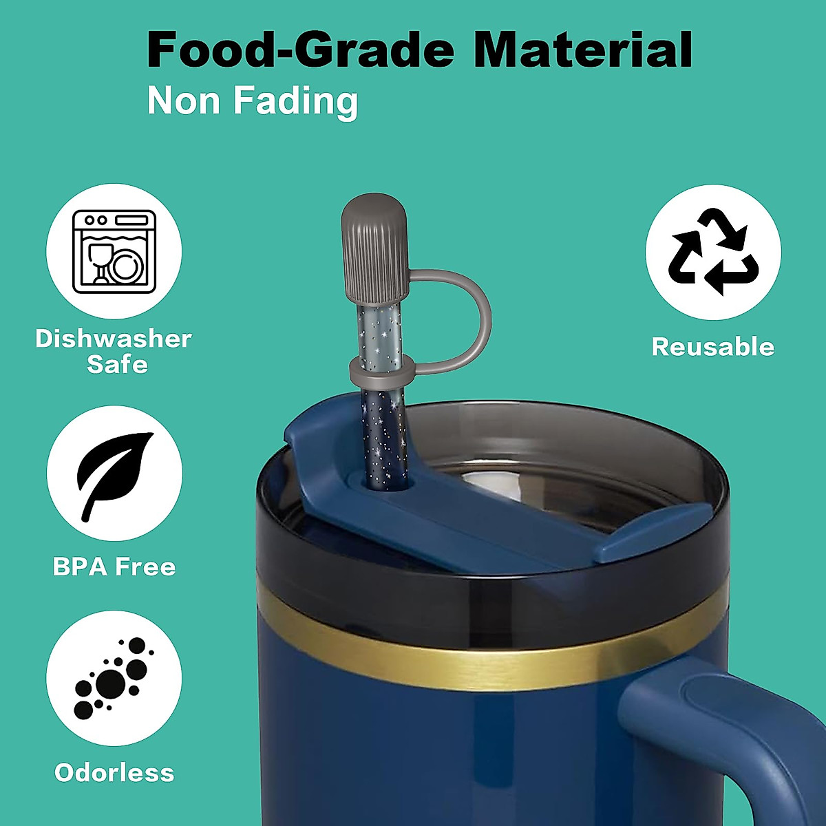 6 Color Replacement Straws with Cover Caps for Stanley Cup 40 oz 30 oz 20 oz 14 oz 64 oz Tumbler, Reusable Drinking Straws with Topper, Stopper, Cleaning Brush for Stanley Cup Accessorie