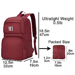 GBLQ PLUS Packable Backpack 35L Ultra Lightweight, Water Resistant Foldable Daypack for Travel, Hiking, Camping - 2 Packs (Blue + Red)