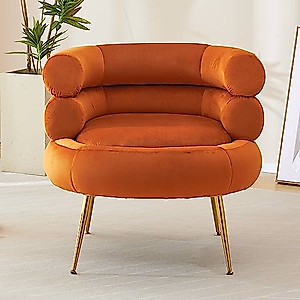 (77 x 72 x 72) Cm(L x W x H) Orange Elvet Accent Chair with Arms for Living Room, Modern Single Sofa Armchair with Ottoman Upholstered Reading Club Chair for Bedroom Office Decorative