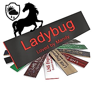 LHS | Horse Stall Name Plate, 2x8 Personalized Stall Signs, UV Protected, All Weather Adhesive, Hanging, Mounting or Other, Plastic with Red Letters | Made in USA - B19