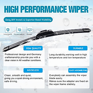 VTOGOI OEM Quality 22''+22'' Premium All-Season Auto Windshield Natural Rubber J-Hook Wiper Blades(Pack of 2)