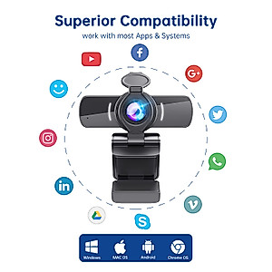 Webcam with Microphone, 1080P 30fps HD Webcams, USB 2.0 Computer Webcam, 3D Noise Reduction and Automatic Gain Web Cam for PC Mac Laptop Desktop,Video Calling, Online Classes and Video Conference