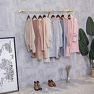 FURVOKIA Industrial Retro Wall Mounted Pipe Shelf Bathroom Hanging Towel Rack,Metal Bedroom Clothing Rod Garment Rack,Display Stand (One Pipe Shelves, Gold, 31.5" L x 11.8" D)