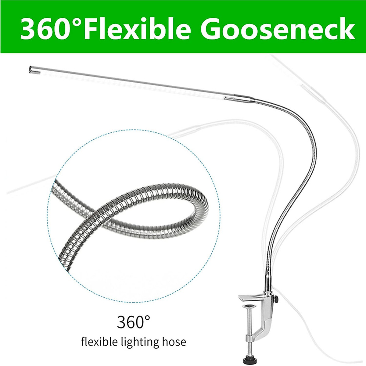 lishumei USB LED Desk Lamp, Adjustable Clip On LED Nail Lamp Light Eye Care Gooseneck 360° Swivel with Switch LED Clamp Light for Manicure Reading Tattoo