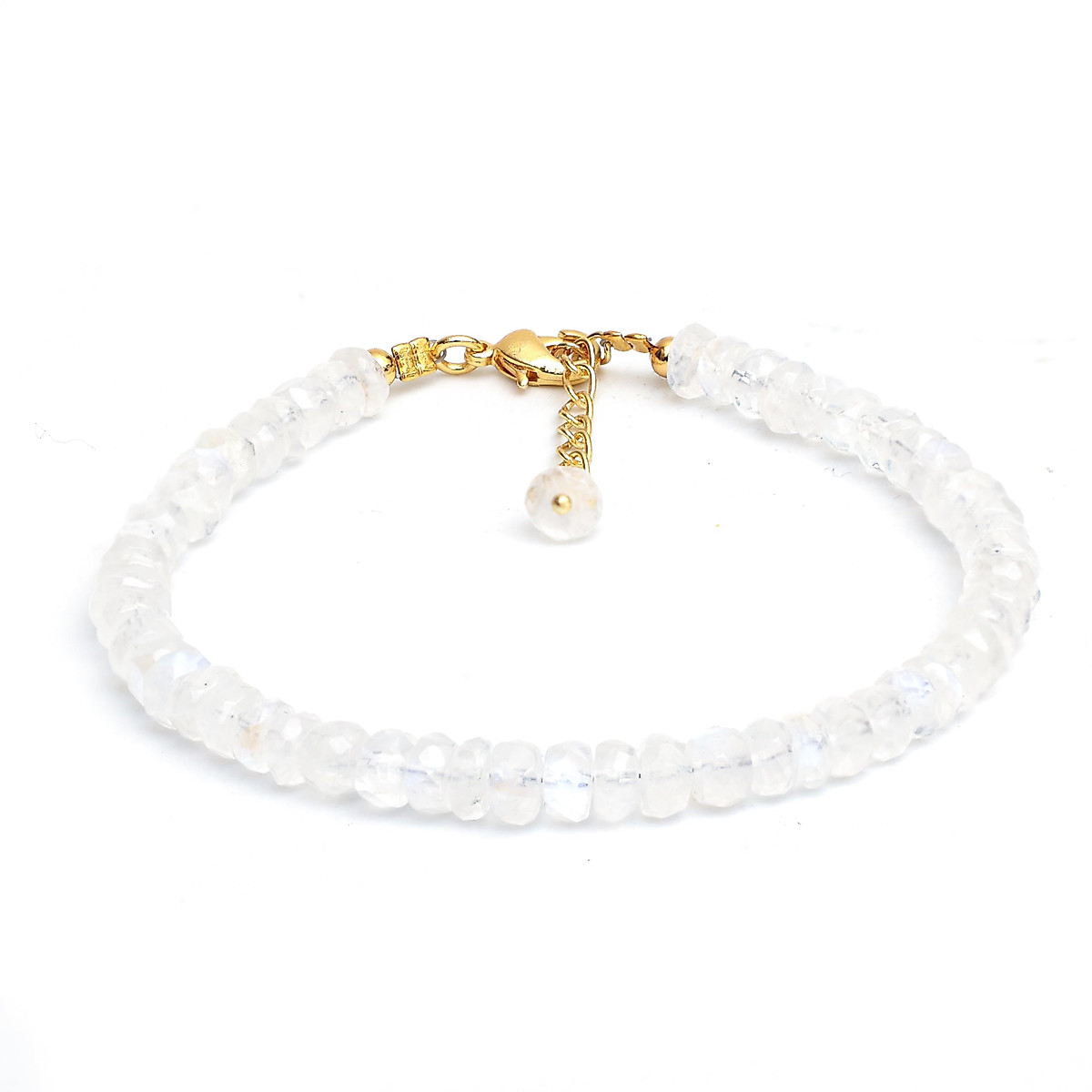 Gempires Rainbow Moonstone Beaded Bracelet, Faceted Beads 4-5 mm, Moonstone Crystal Bracelet for Women, June Birthstone, Gift for Her, 14k Gold Plated 8 inches Adjustable Chain