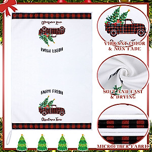 Patelai 4 Pcs Christmas Kitchen Towels Buffalo Plaid Dish Hand Towels 24 x 16 Inch Absorbent Winter Snowman Tea Towels Housewarming Gifts Kitchen Bathroom Christmas Decoration(Red Black,Tree)