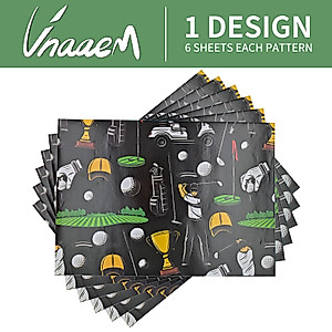 Vnaaem Golf Wrapping Paper 6 Pc Black Golf Sports Gift Wrap Paper for Men Boys Grandpa Birthday Baby Shower Holiday Fathers Day,19.6 X27.8Inch