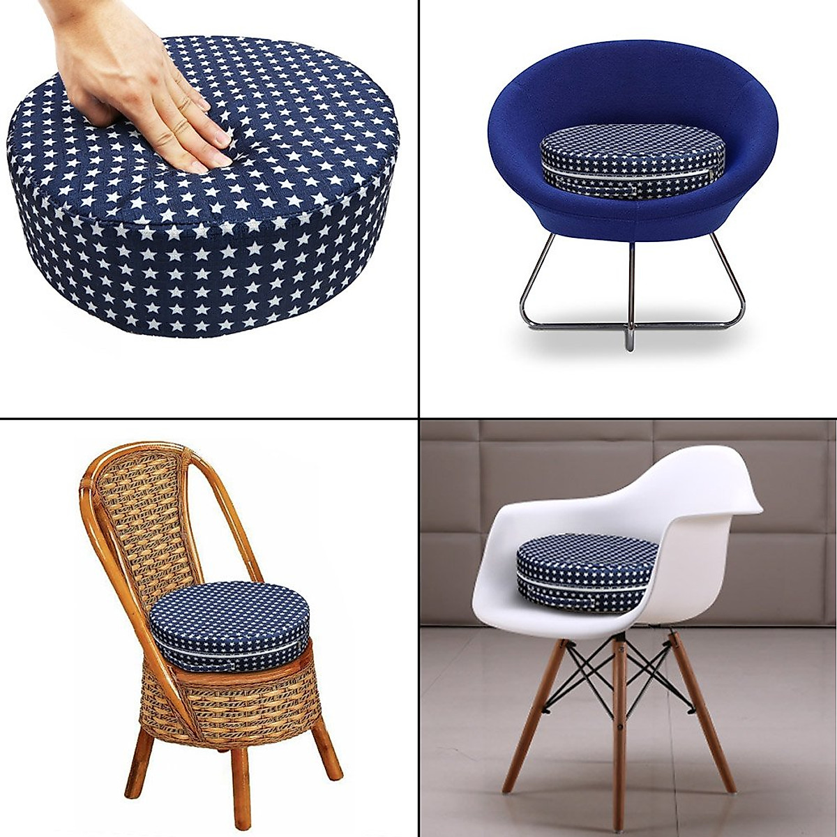 Zicac Kids' Anti-Slip Chair Seat Cushion- Dining Seat Pad Dismountable Round Seat Cushion (Blue Star)