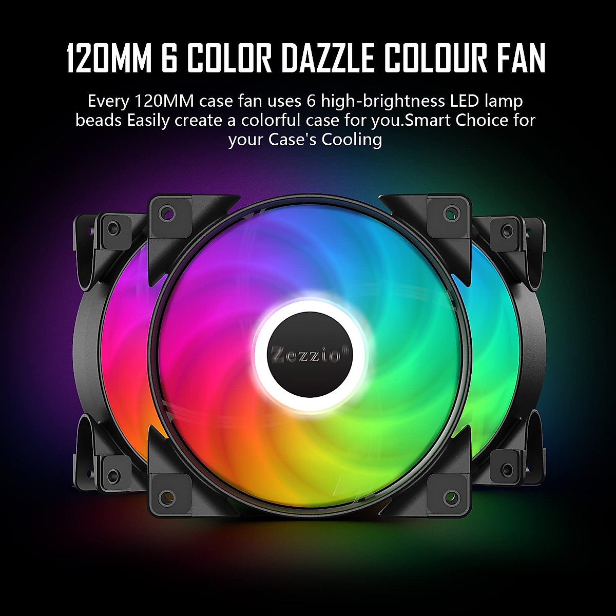 Zezzio 3PCS LED Cooling Fans for PC Case 120mm 3PIN/4PIN CPU Coolers Radiators(3pcs LED Color