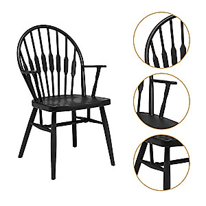 CangLong PP Plastic Dining Chair, Leisure Negotiation Backrest Chair Arm Side Chair, Dining Room, Living Room, Bedroom, Set of 2, Black