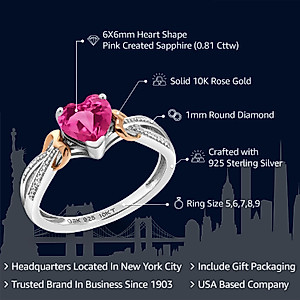 Gem Stone King 925 Silver and 10K Rose Gold 6MM Heart Shape Gemstone Birthstone and Diamond Engagement Ring | Wedding Anniversary Promise Ring For Women | Available In Size 5, 6, 7, 8, 9