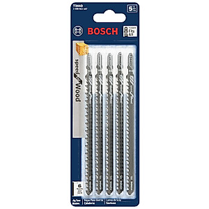 BOSCH T344D 5-Piece 6 In. 6 TPI Speed for Wood T-Shank Jig Saw Blades,Black
