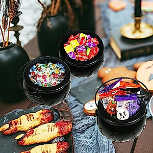 Darnassus Halloween Cauldron On Rack,Set Of 3 Witches Cauldron Serving Bowls Halloween Candy Bowl,Plastic Black Cauldron Halloween Decor Halloween Party Decoration