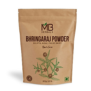 MB Herbals Bhringraj Powder, 227g | 8 oz | 0.5 LB | 100% Pure Eclipta alba | Hair Growth, Brown - Packing May Vary