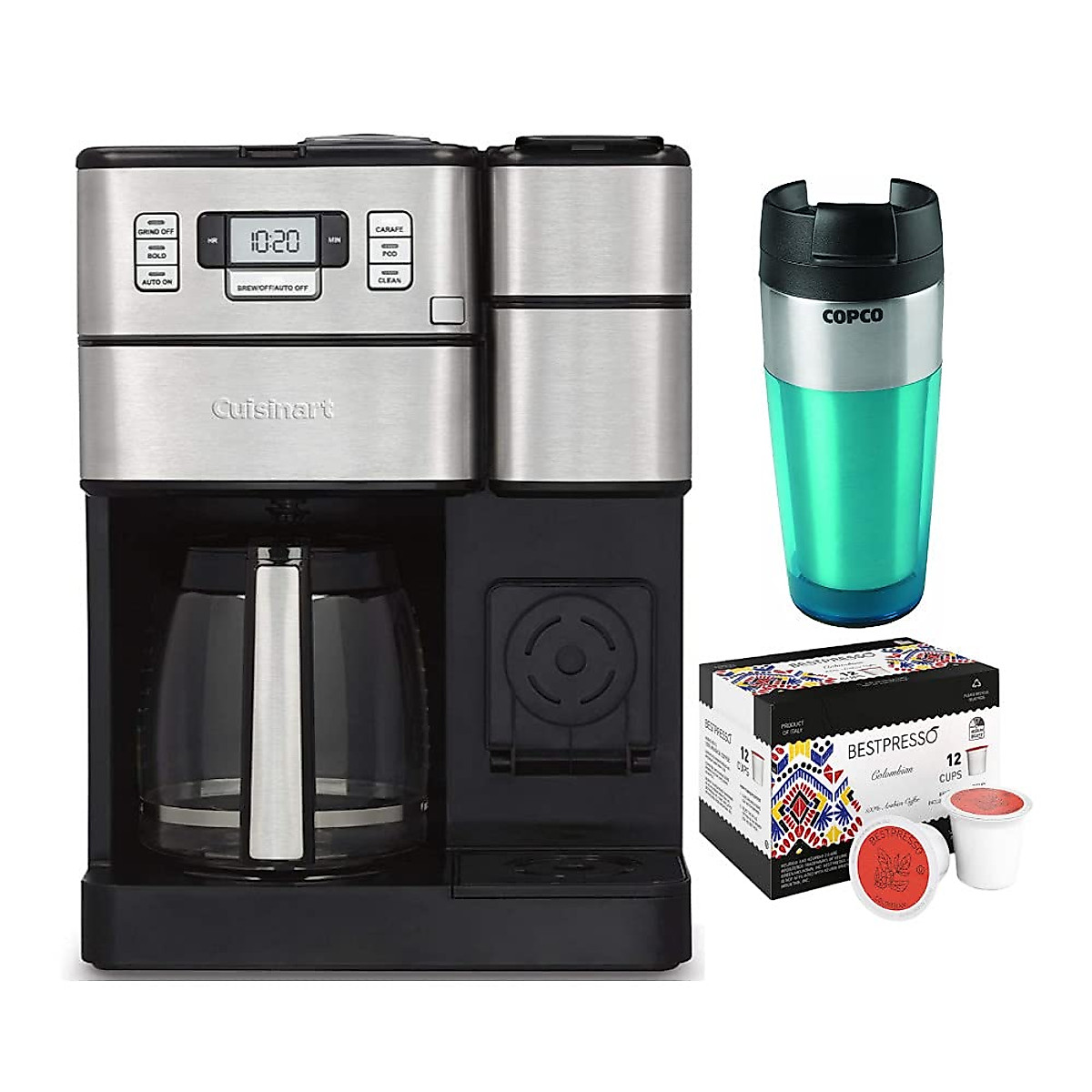 Cuisinart SS-GB1 2 IN 1 Coffee Center Grind and Brew Single Serve K Cups Bundle with 12-Count Colombian Roast Single Serve K-Cup and Tumbler Bundle (3 Items)