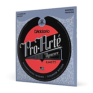 D'Addario Guitar Strings - Pro-Arte Classical Guitar Strings - EJ45TT Dynacore - Silver Plated Wrap, Composite Dynacore, Titanium Nylon Trebles - Normal Tension, 1-Pack
