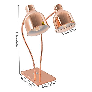 Food Heat Lamp, Commercial Food Warmer Lamp with 360°Adjustable Head 2 Dual 250w Bulbs, Food Warming Heating Light for Restaurant Kitchen Buffet (Rose Gold)
