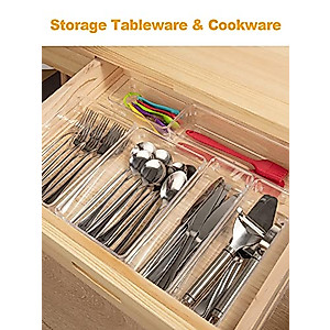 SMARTAKE 16-Piece Drawer Organizers, 4 Sizes Desk Dividers with Non-Slip Pads, Plastic Dresser Storage Tray Sets, Cosmetic Makeup Jewelries Trays, for Kitchen, Office, Home, Bathroom (Clear)