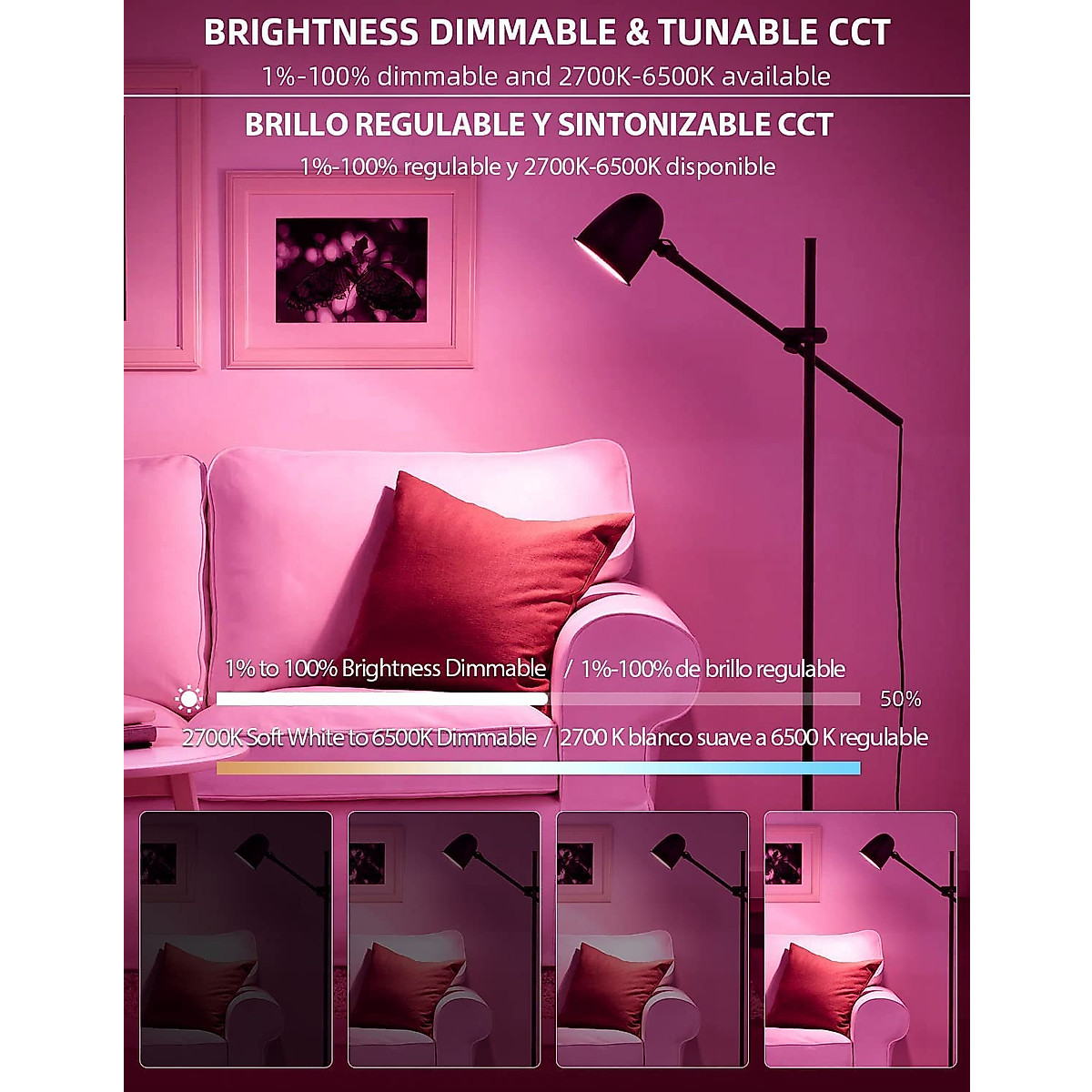 Mochiba Smart WiFi LED Light Bulbs, Compatible with Alexa and Google Home Assistant, Music Sync Multi Color Changing Bulb, A19 E26 10W 900LM (80W Equivalent), 6-Pack, White, MKA19