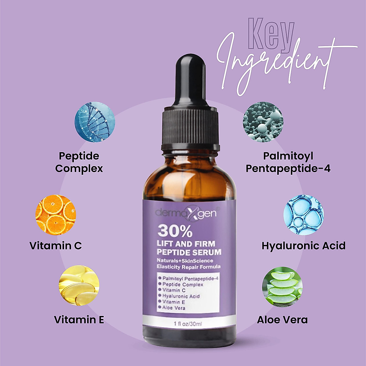 Lift And Firm - 30% Peptide Serum, Matrixyl 3000, Vitamin C & E + Hyaluronic Acid + Aloe Vera, Lifts, Firms & Tightens Skin + Pure Organic Anti-aging Serum (1 FL OZ)