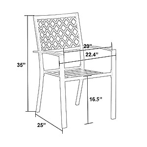 PHI VILLA Patio Dining Stackable Chairs, Outdoor Wrought Iron Furniture Set Bistro Chairs with Armrest,Black (Fishnet Pattern, 2 Set)