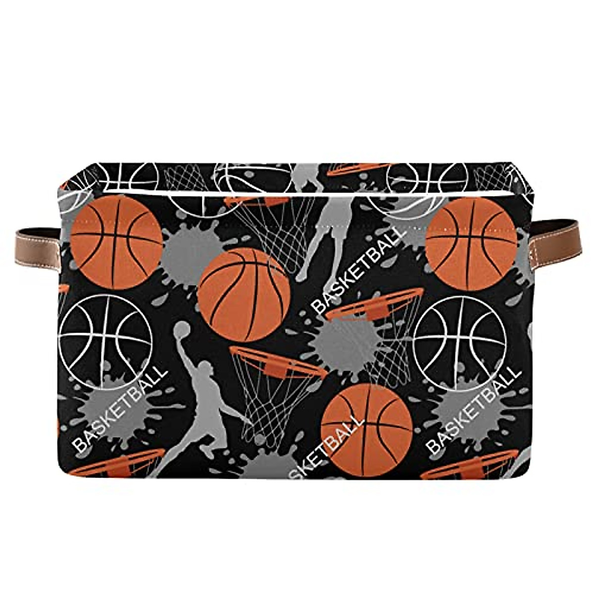 Play Basketball Pattern Storage Baskets for Toy Clothes Books Gifts Empty Shelves Rectangular Storage Bin for Shelves Closets Laundry Nursery Decorative Storage Boxes Collapsible,15x11x9.5x1pack