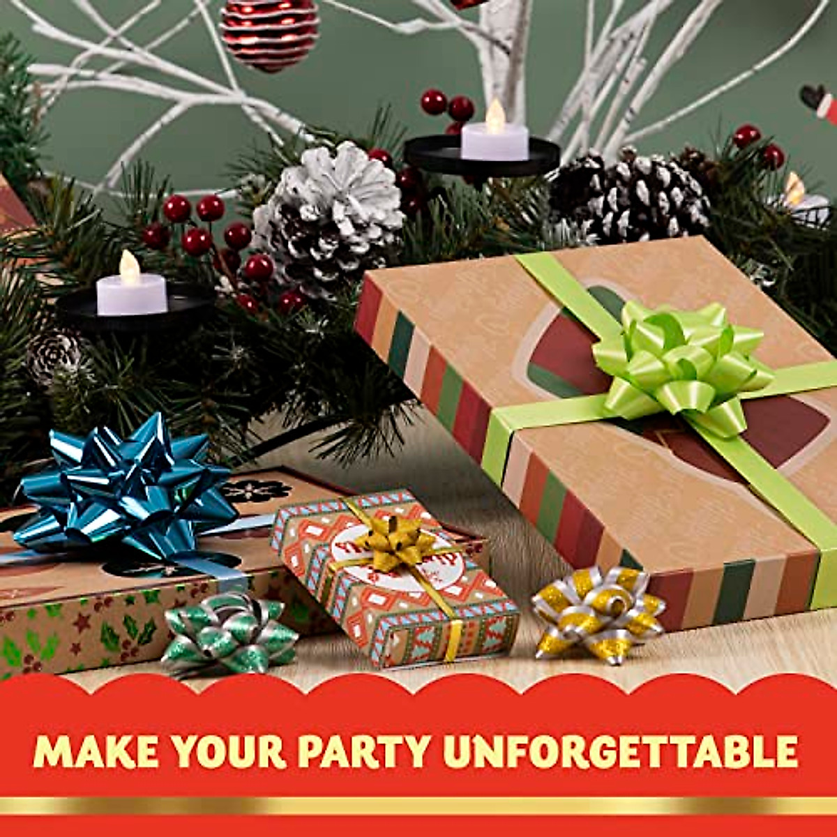 JOYIN 42 PCS Christmas Gifts Bows Assortment, Self Adhesive Gift Bows for Gift Wrapping, Present, Holiday, Wedding, Party Decoration