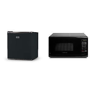 BLACK+DECKER BCRK17B Compact Refrigerator Energy Star Single Door Mini Fridge with Freezer, 1.7 Cubic Feet, Black & Farberware Countertop Microwave 700 Watts, 0.7 cu ft - Microwave Oven With LED