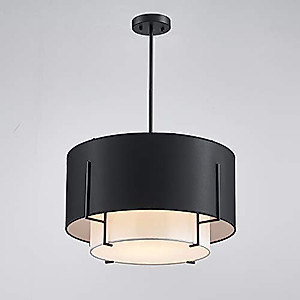 Saint Mossi 4-Lights Modern Fabric Chandelier for Dining Room, Black Farmhouse Chandelier Light Fixture Merged with Drum Style,Black Pendant Light Fixtures,H12 x D20,Down Rod Adjustable