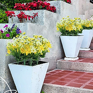 HEJIAYI Artificial Outdoor Flowers - 8 Bundles Fake UV Resistant Shrubs Flowers for Indoor Outdoor Home Garden Kitchen Office Table Vase(Yellow)