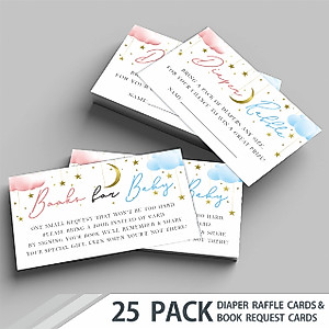 JCVUK Set of 25 Baby Shower Invitations with Envelopes, Diaper Raffle Tickets and Baby Shower Book Request Cards, Twinkle Twinkle Little Star, Gold Moon And Stars Theme Gender Reveal Party(YQKTZ-A05)
