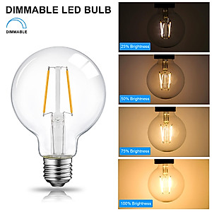 E ENERGETIC LIGHTING Edison Light Bulb, 5W Dimmable, G25 Globe Shape, Clear Glass, 60W Equivalent, 2700K Soft White, 500LM, G80 Christmas Light, E26 Standard Base, UL Listed, 6-Pack