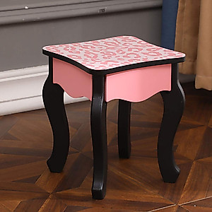 Guangshuohui Vanity Set with Mirror and Stool for Girls, Makeup Dressing Table with Drawer, Make Up Vanity Desk Princess Vanity Table for Girls (Red Leopard Print)
