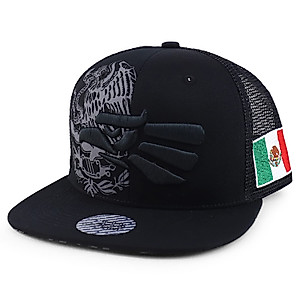Trendy Apparel Shop Hecho En Mexico Eagle 3D Embroidered Flatbill Snapback Mesh Cap - Black Black