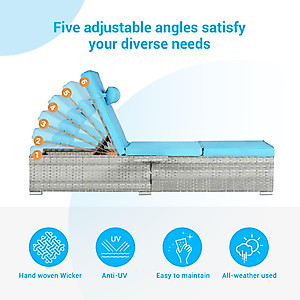 Lounge Chair, Pool Lounge Chairs For Outside, Wicker Chaise Lounge Outdoor, Patio Lounge Chairs Set Of 2, Rattan Furniture Reclining Chair Set With Adjustable Backrest Recliners + Cushions (Style 11)