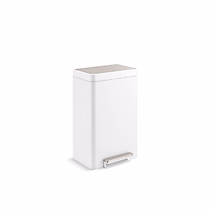 Kohler Step Trash Can, 11 Gallon Dual Compartment, White with Stainless Steel