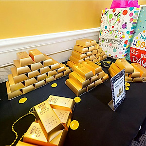 INKNOTE 25 Pcs Gold bar party favor boxes Fake gold bars for Pirate theme party supplies Stage prop Kids gift Bank pretend play (golden)