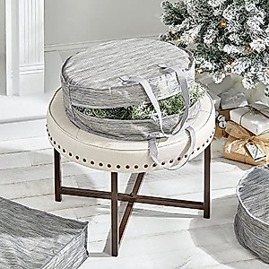 mDesign Round 19" Wreath Storage Container with Handles - Fabric Christmas Wreath Storage Bag and Protector - Garland Storage Bag Container - Holiday Decoration Organizer - 2 Pack, Striped Taupe/Tan