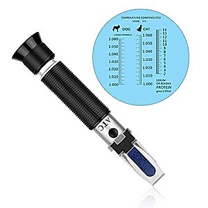 Pet Dog Cat Refractometer Pet Urine Specific Gravity Refractometer Serum Plasma Protein: 2~14g/dl, Clinical Animal Refractometer Hydrometers Urine Tester 1.000-1.060SG for Veterinary Cat Dog Pets