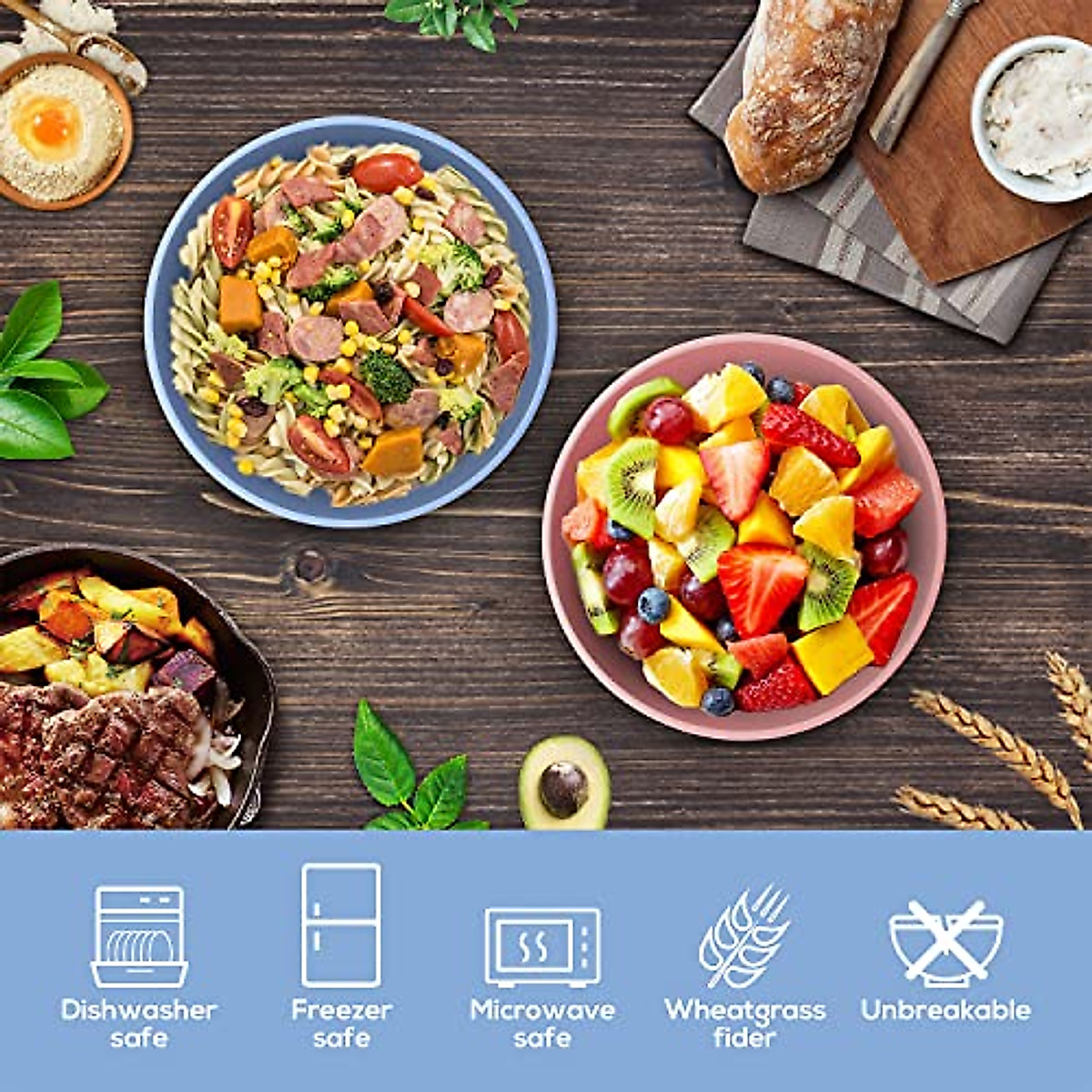 Numkey Set of 4 Wheat Straw Bowls 60 oz, Salad bowls, Unbreakable Large Cereal Bowls, Oversized Lightweight soup Bowl Dishwasher & Microwave Safe BPA Free Cereal Bowls for kitchen (Multicolor)