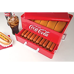 Nostalgia Extra Large Diner-Style Coca-Cola Hot Dog Steamer and Bun Warmer, 24 Hot Dog and 12 Bun Capacity, Steam Bratwursts, Sausages, Vegetables, Fish, Dumplings, Red