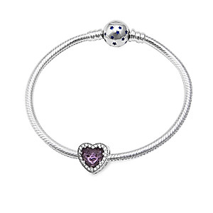 Radiant Heart Charm with Red and Clear CZ 925 Sterling Silver Love Charm for Pandora Bracelet,Valentines Gifts (Purple)